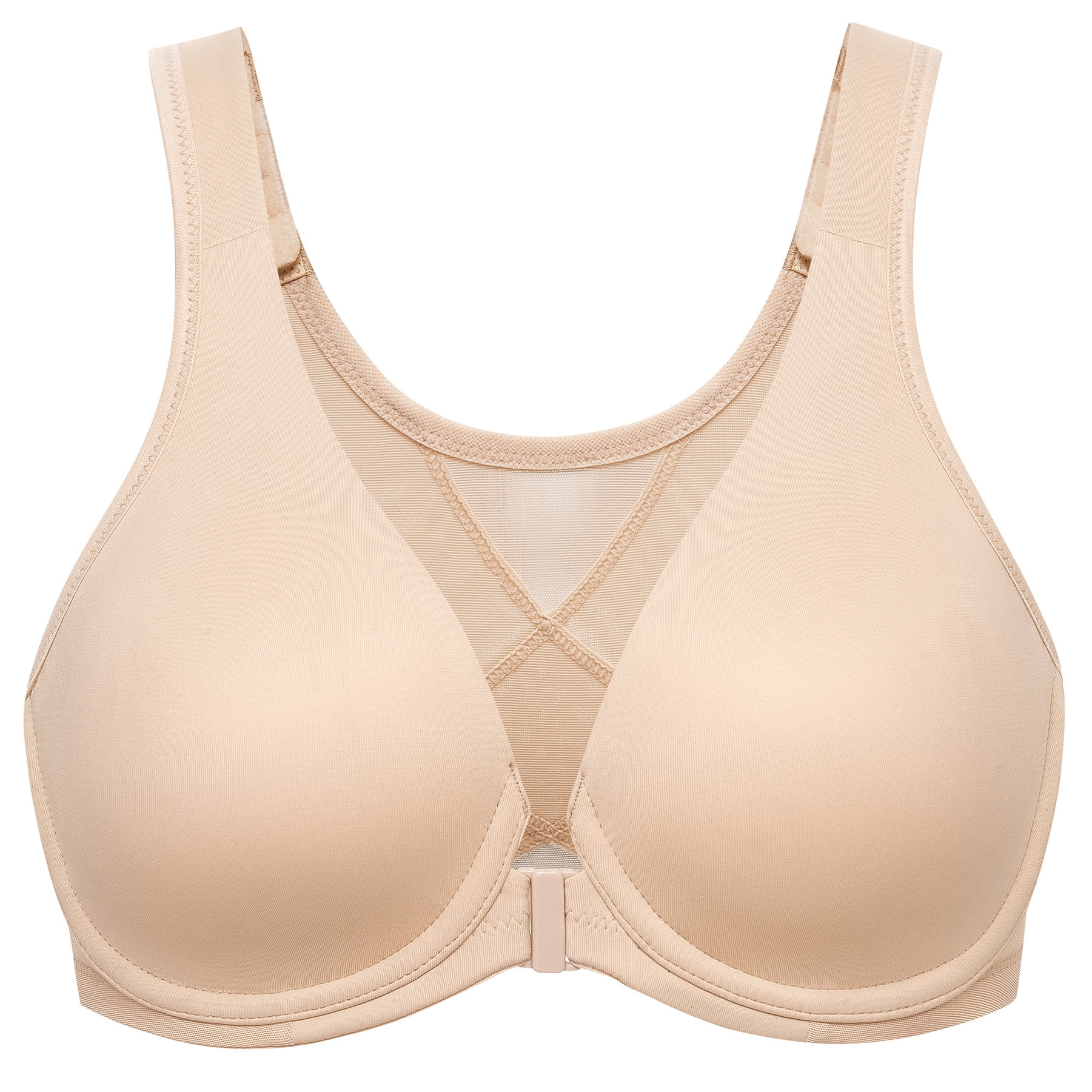 MELENECA Women's Front Closure Bras Plus Size Unlined Underwire Back Support Posture Bra Beige ...