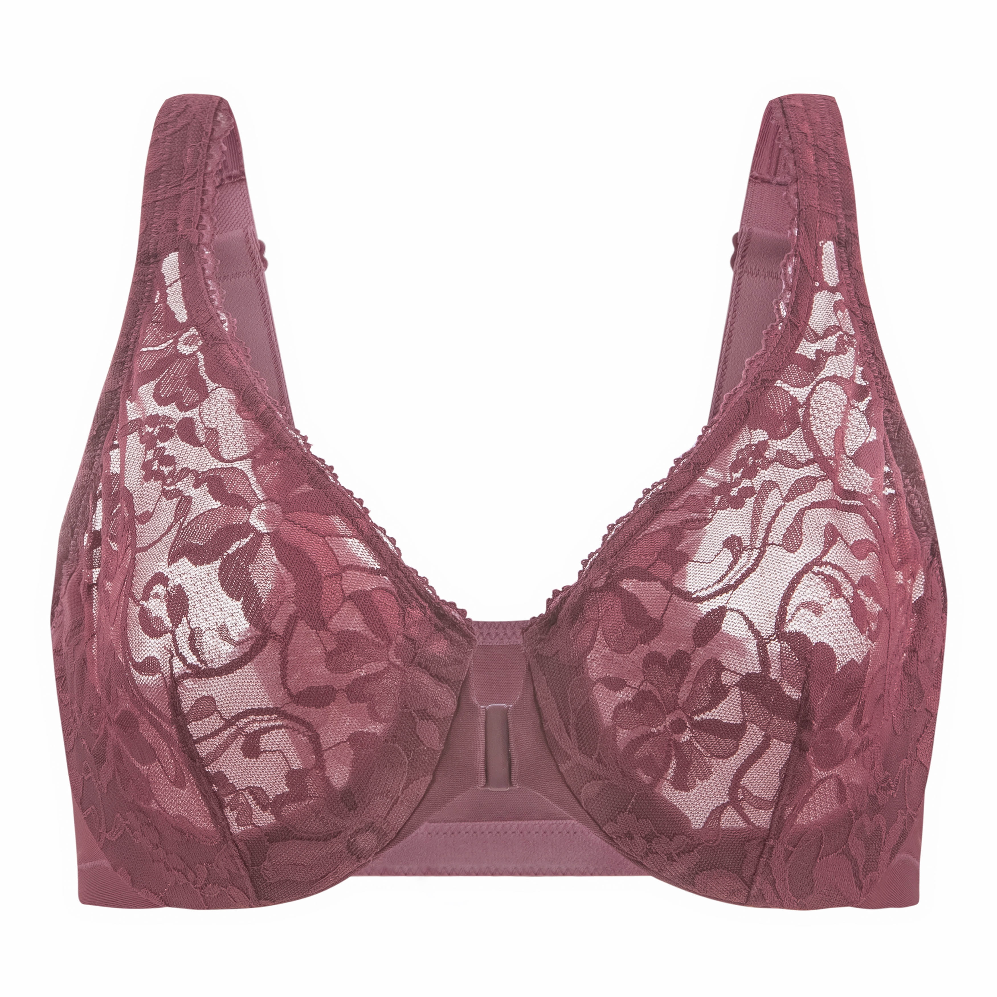 MELENECA Women's Front Closure Stretch Lace Underwire Bra Cabernet Red ...