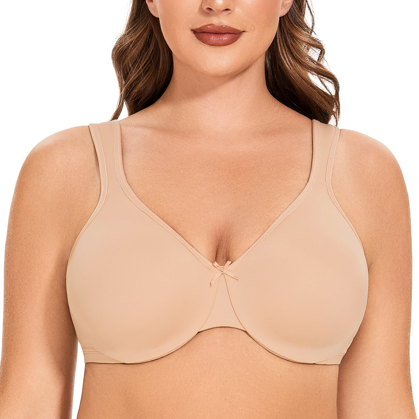 MELENECA Women's Minimizer Seamless Unlined Comfortable Plus Size Underwire Bra Beige 38F ...