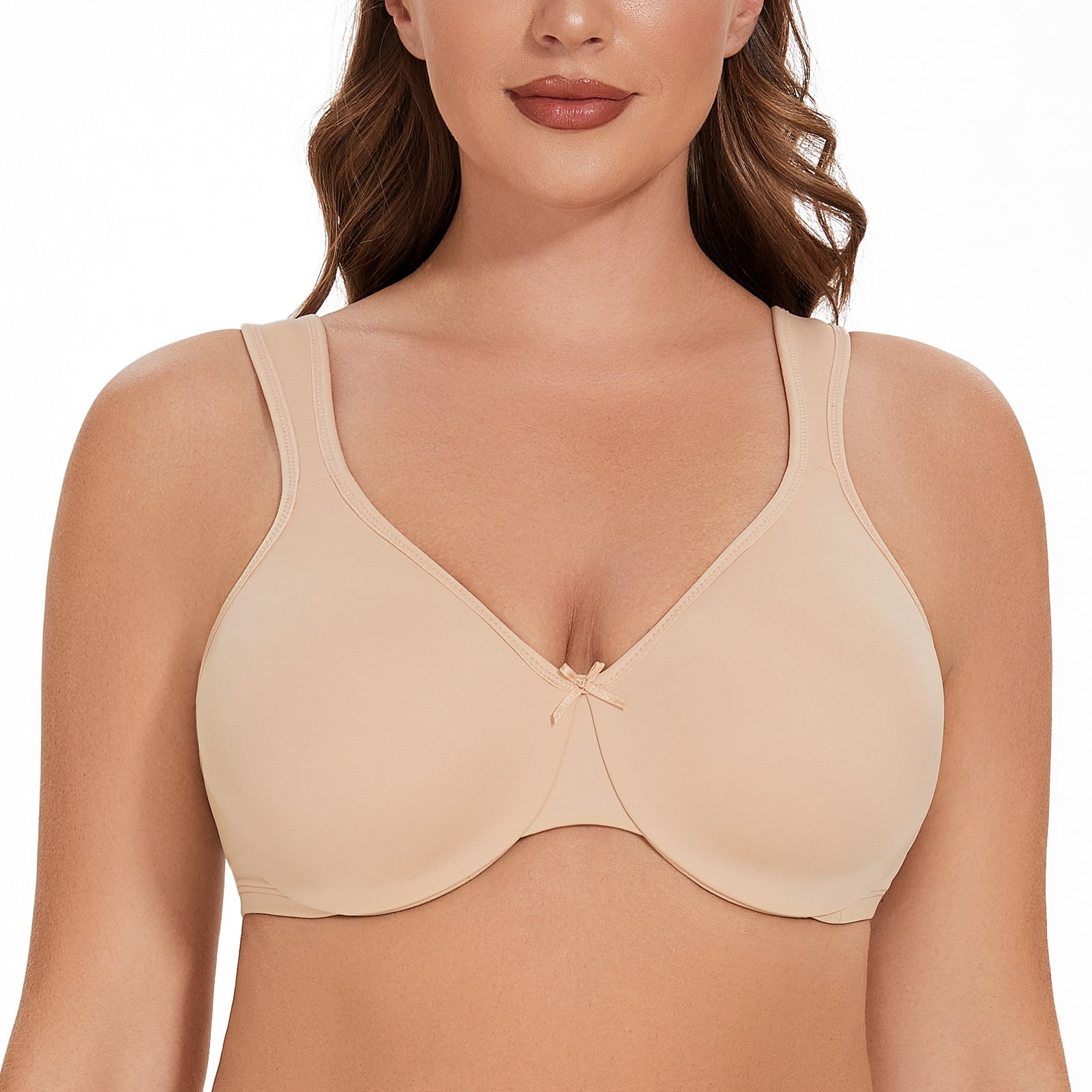 MELENECA Women's Minimizer Seamless Unlined Comfortable Plus Size Underwire Bra Beige 46D ...