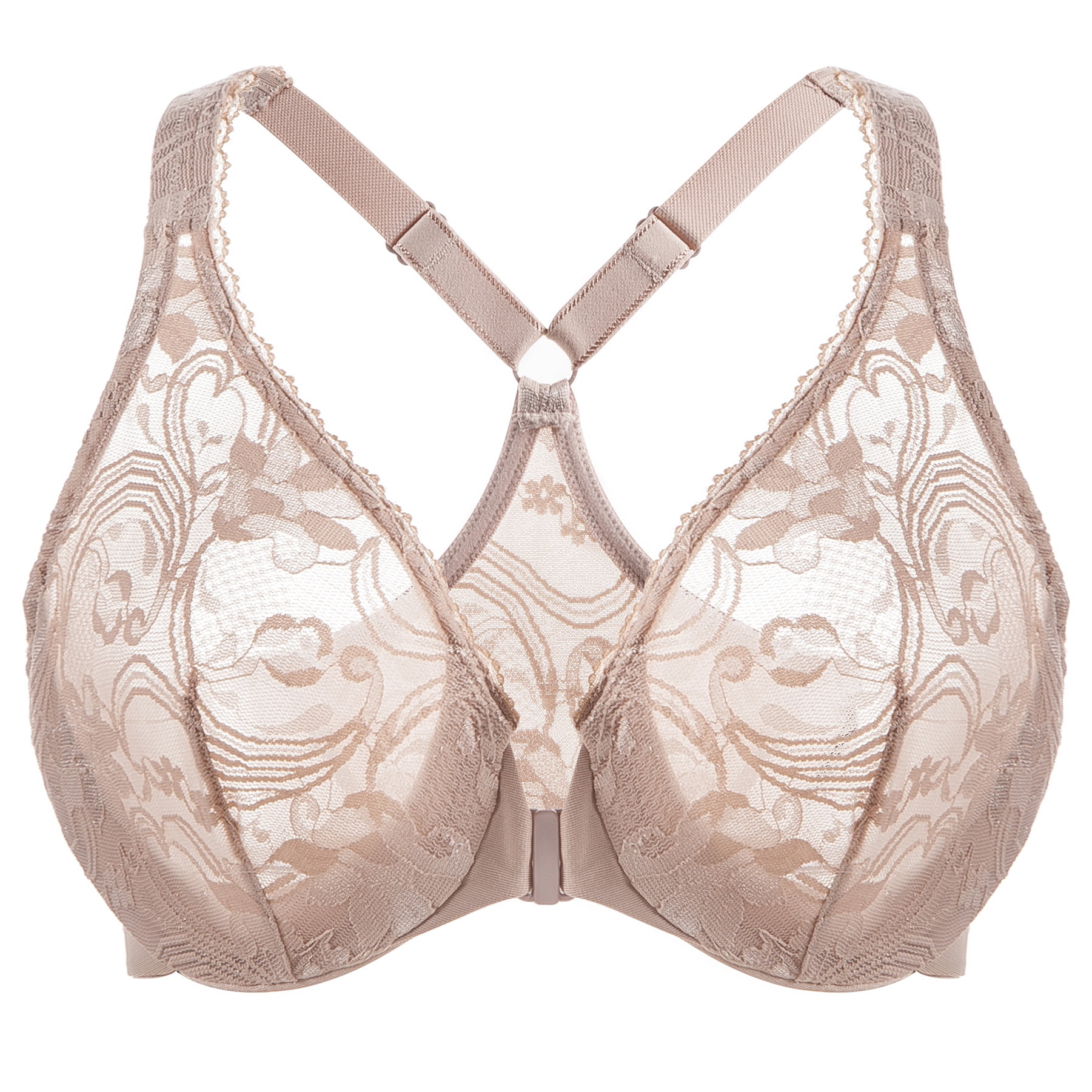 MELENECA Women's Plus Size Racerback Unlined Lace Underwire Front ...