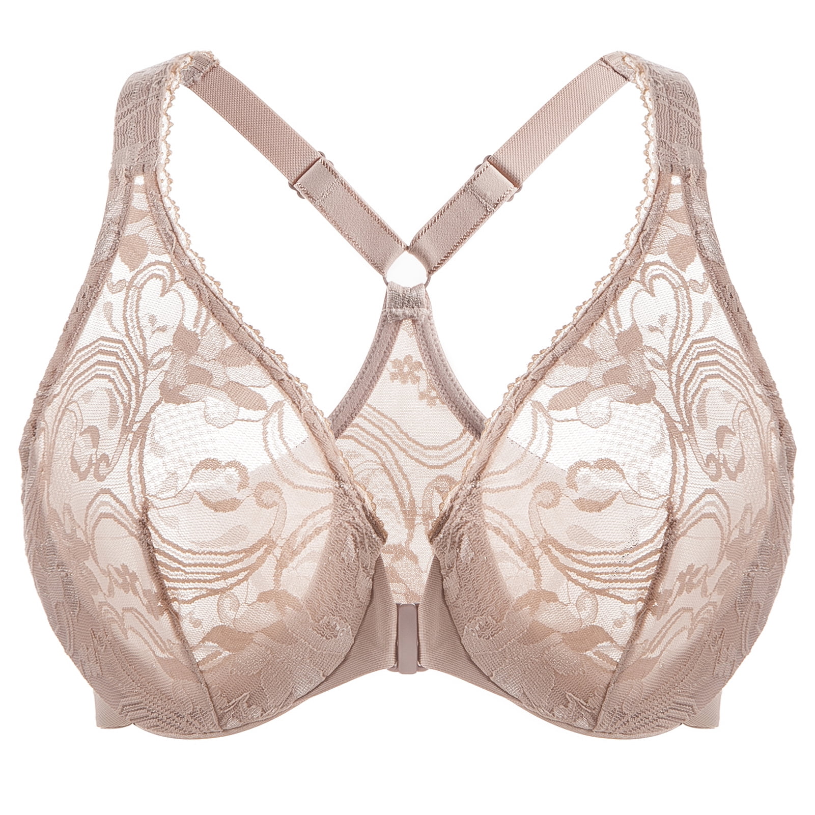 MELENECA Women's Plus Size Racerback Unlined Lace Underwire Front ...