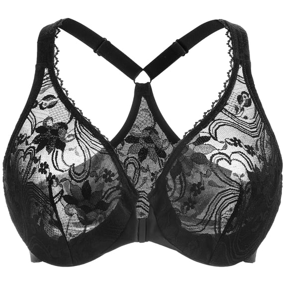 MELENECA Women's Plus Size Racerback Unlined Lace Underwire Front ...