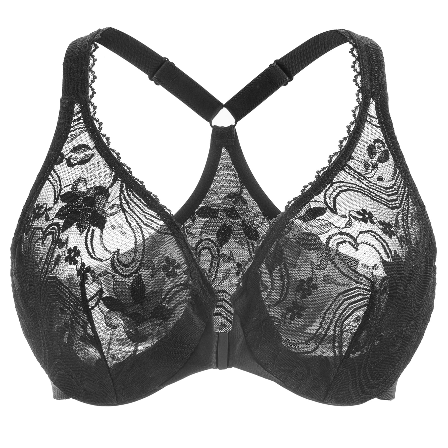 MELENECA Women's Plus Size Racerback Unlined Lace Underwire Front ...