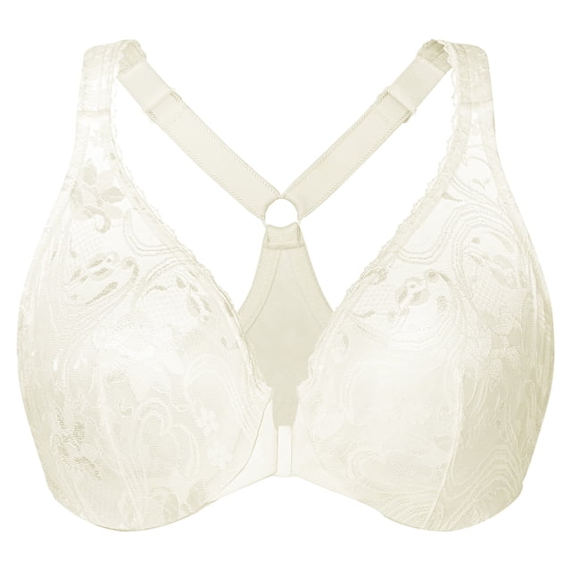 MELENECA Women's Plus Size Racerback Unlined Lace Underwire Front ...