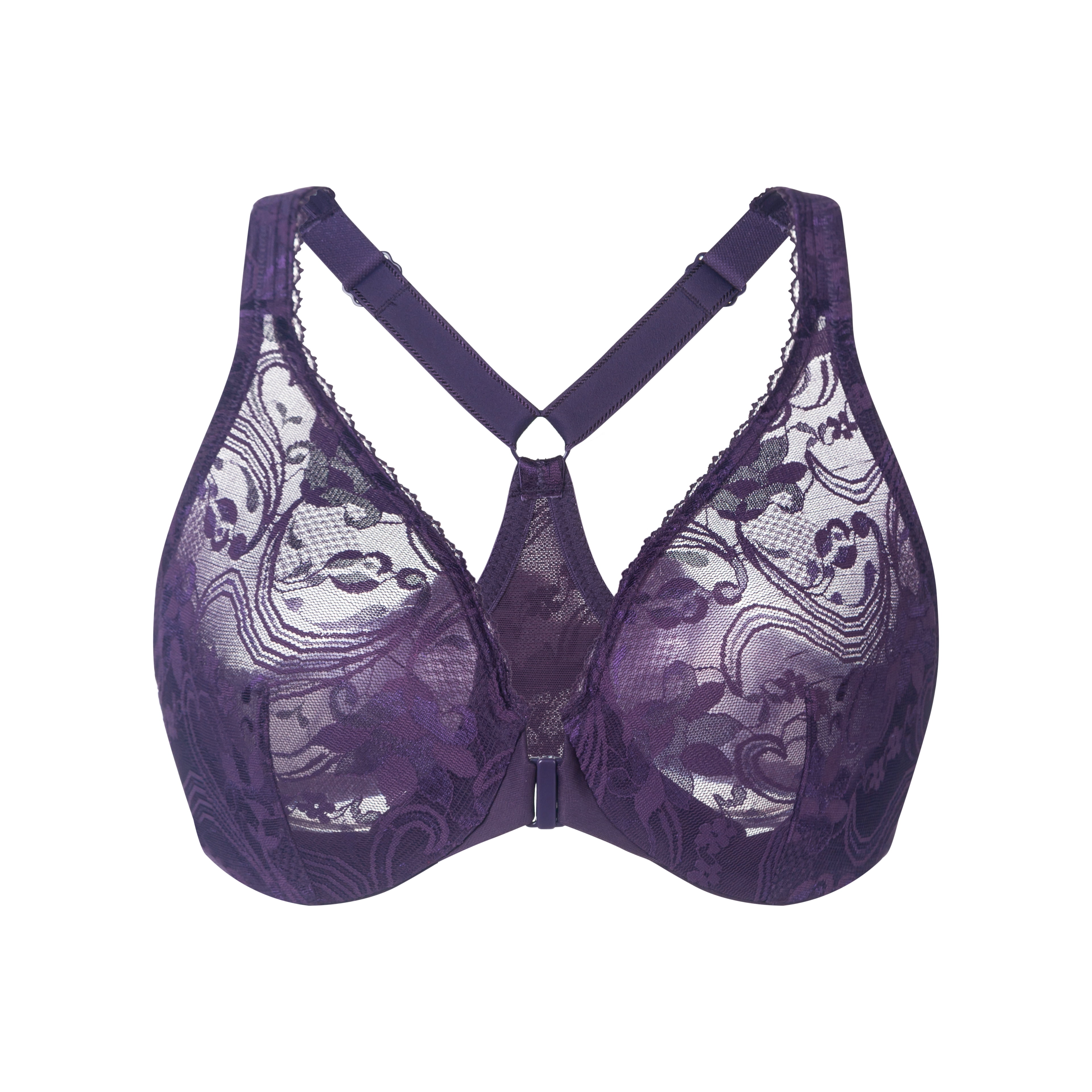 MELENECA Women's Plus Size Racerback Unlined Lace Underwire Front ...