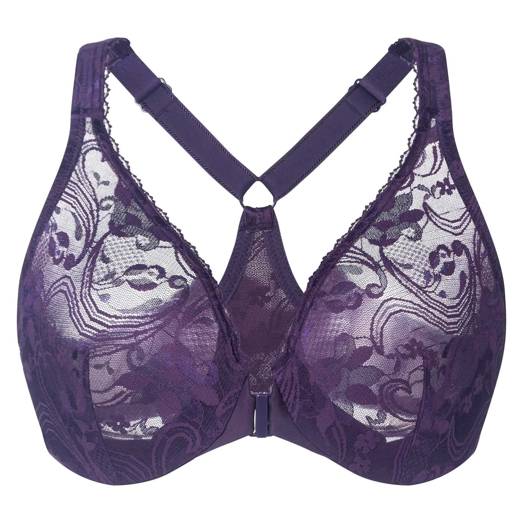 MELENECA Women's Plus Size Racerback Unlined Lace Underwire Front ...