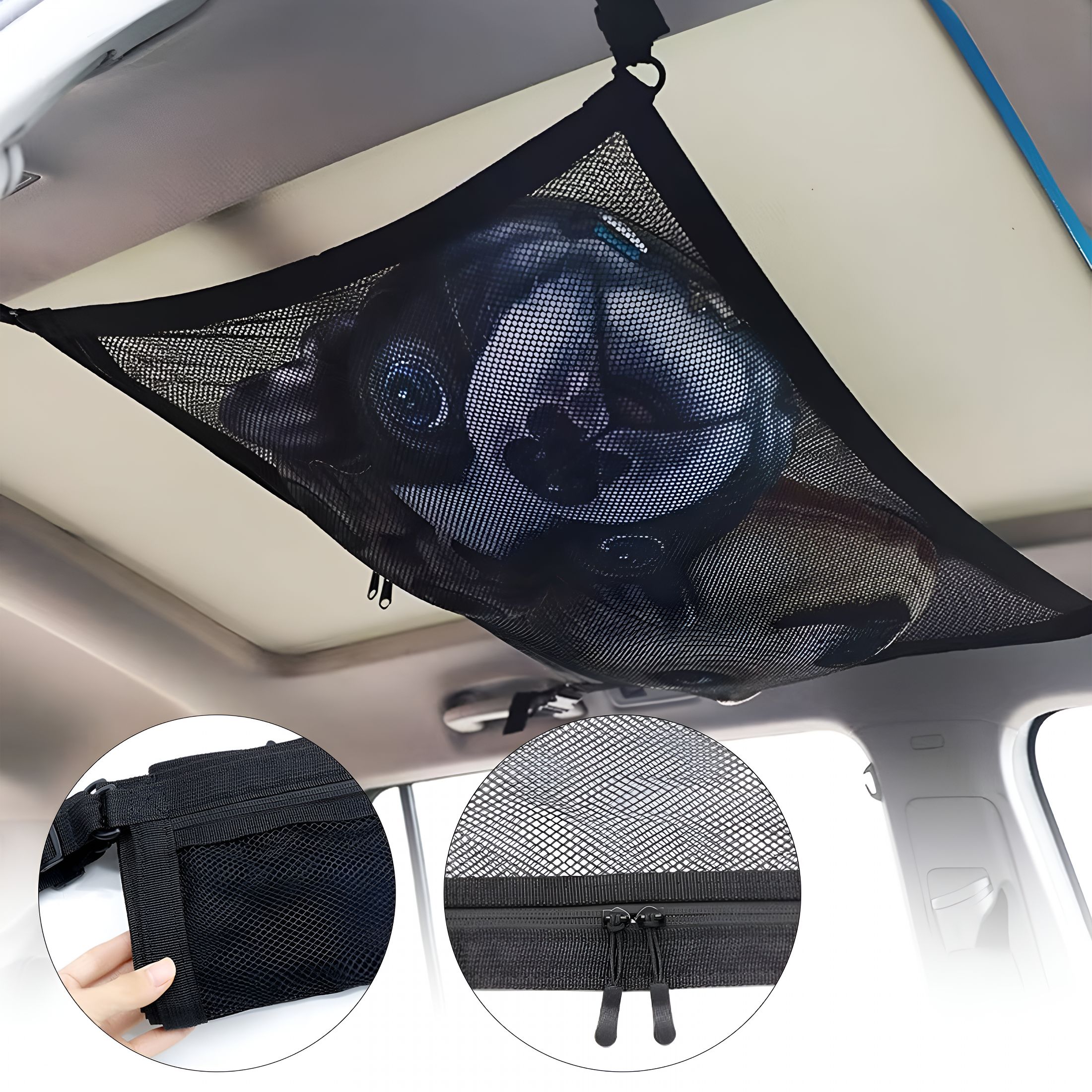 MELIVO Car Ceiling Cargo Net Pocket, Double-Layer Mesh Car Roof Storage ...