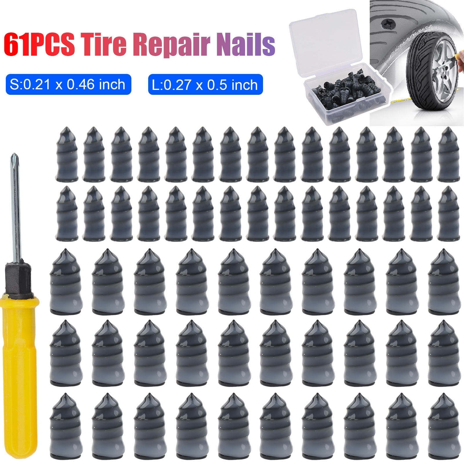 MELIVO Car Tubeless Vacuum Tyre Puncture Repair Kit Screw Nails Tire ...