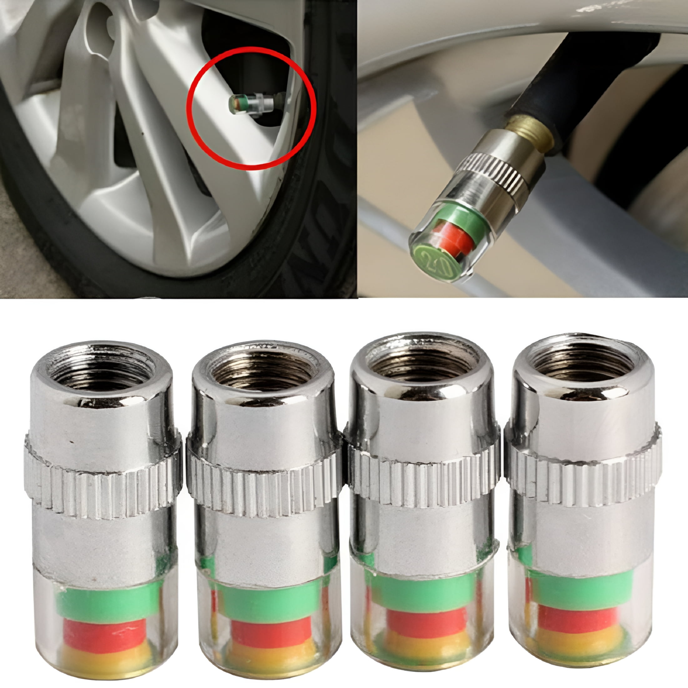 MELIVO Tire Gauge Stem Caps Air Pressure Valve Sensor Indicator, Silver ...