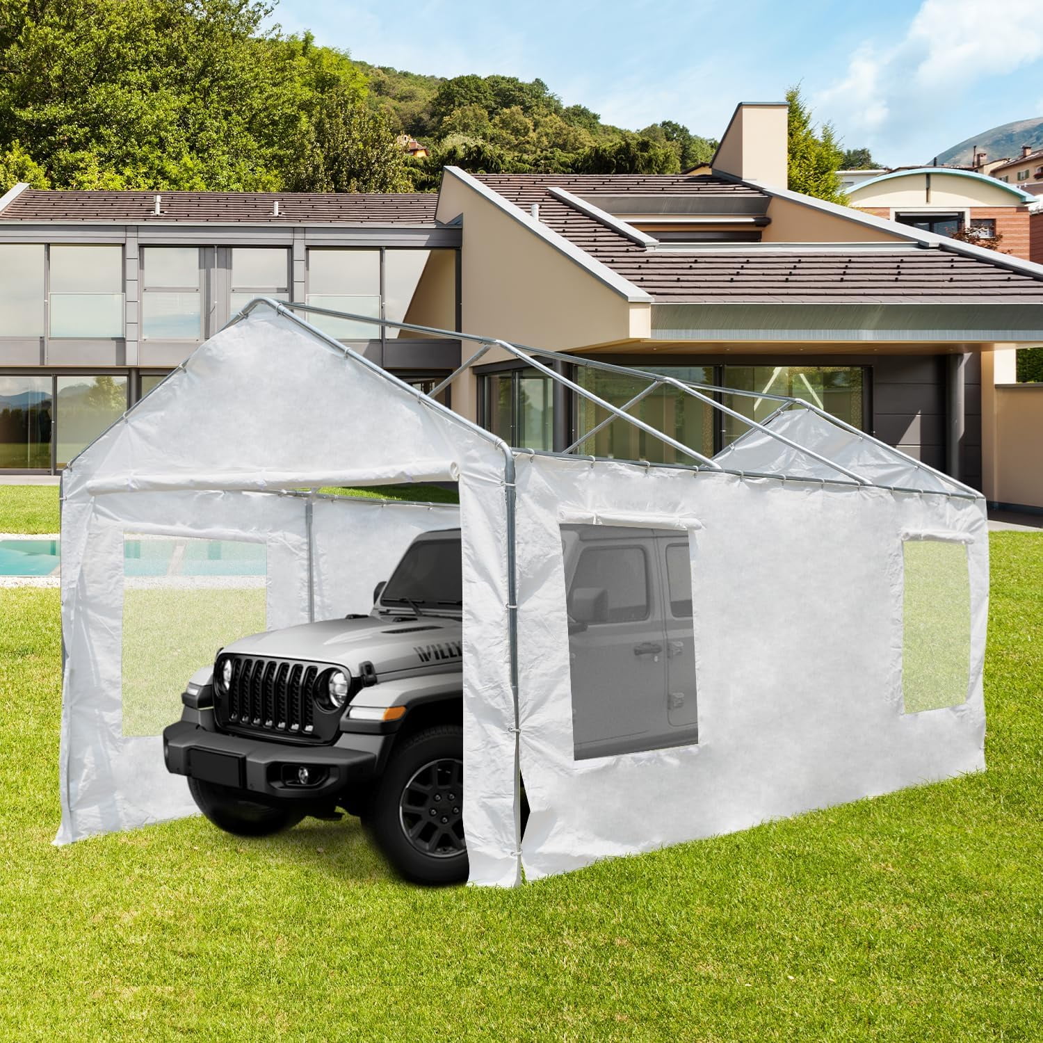 MELLCOM 10 x 20ft Carport Replacement Canopy Cover Side Wall with ...