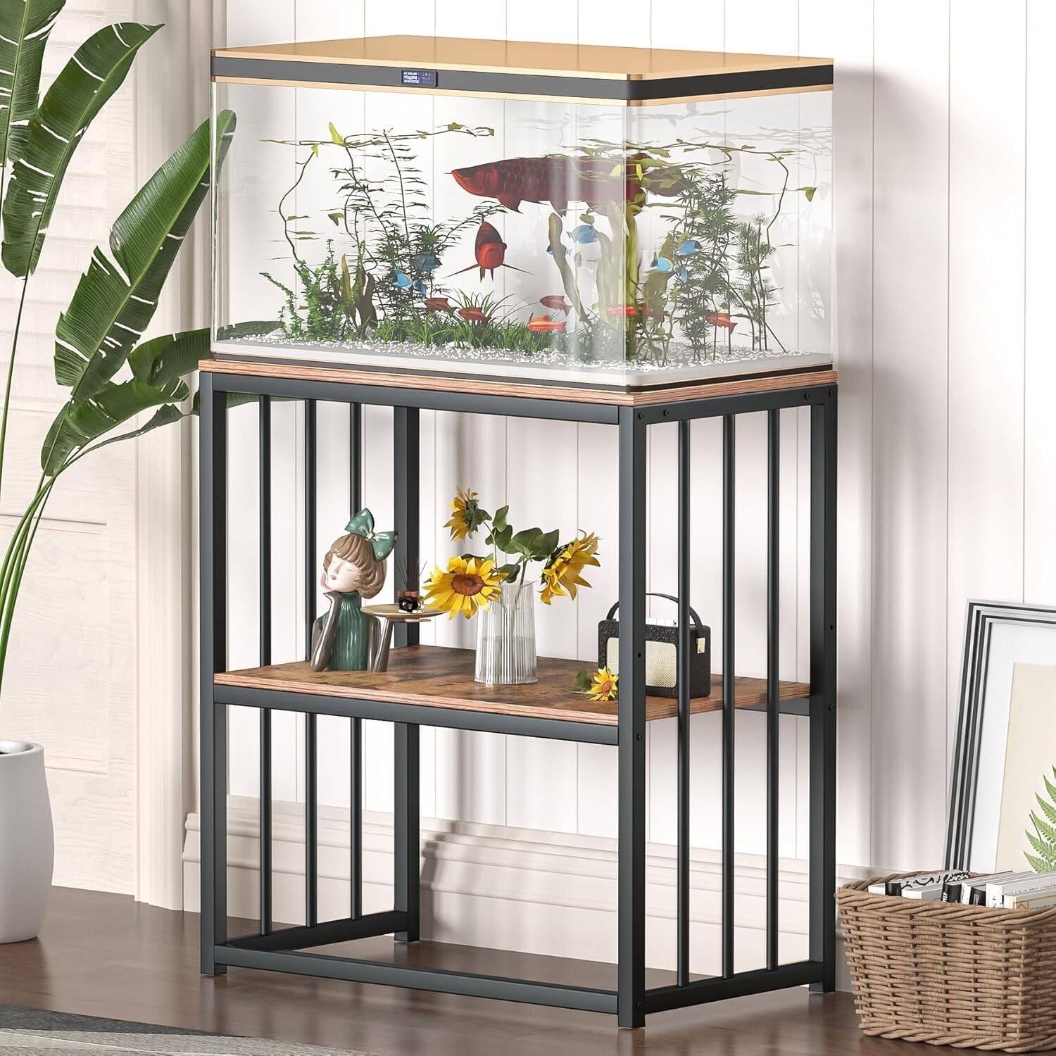 MELLCOM 20-29 Gallon Fish Tank Stand, Adjustable 2-Tier Metal Aquarium ...