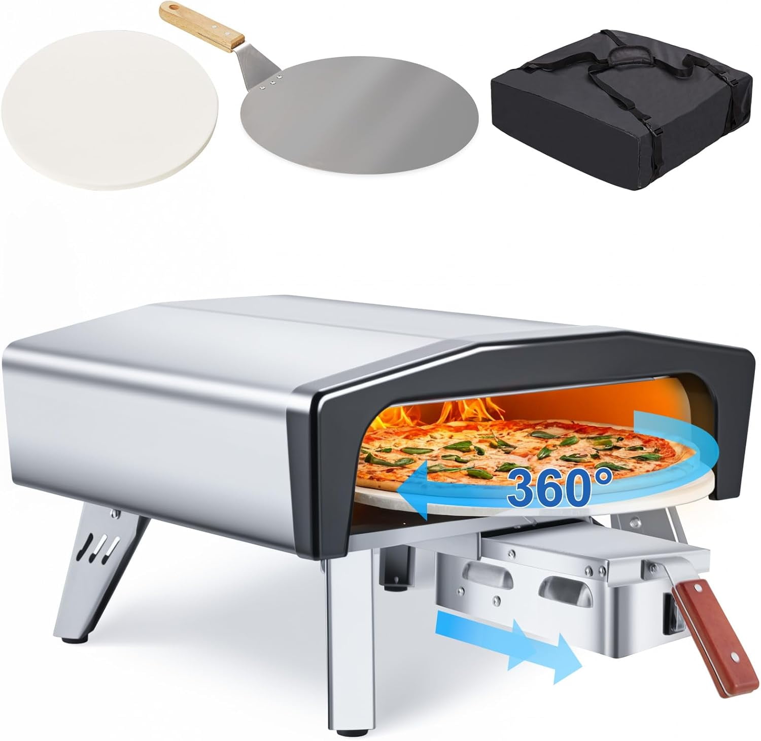 MELLCOM 20" Outdoor Gas Pizza Oven - Pull Out Handle & 360°Automatic ...