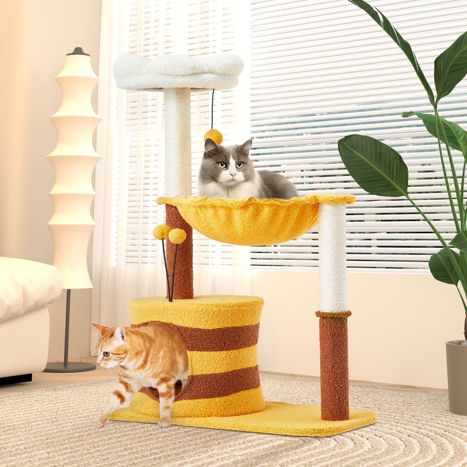 MELLCOM 3-Level Flower Cat Tree with Sisal Scratching Post, Perch and ...