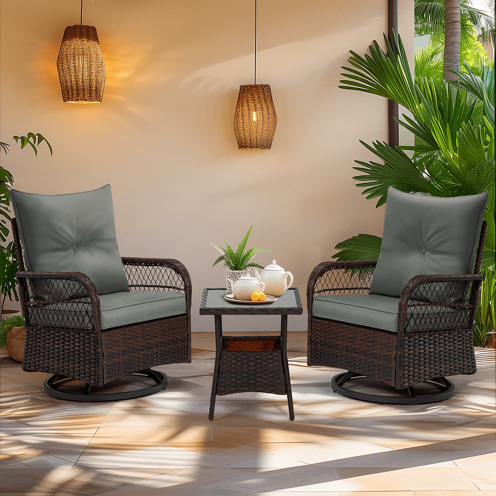 MELLCOM 3 Piece Patio Set, Outdoor Swivel Rocker Patio Chairs with ...