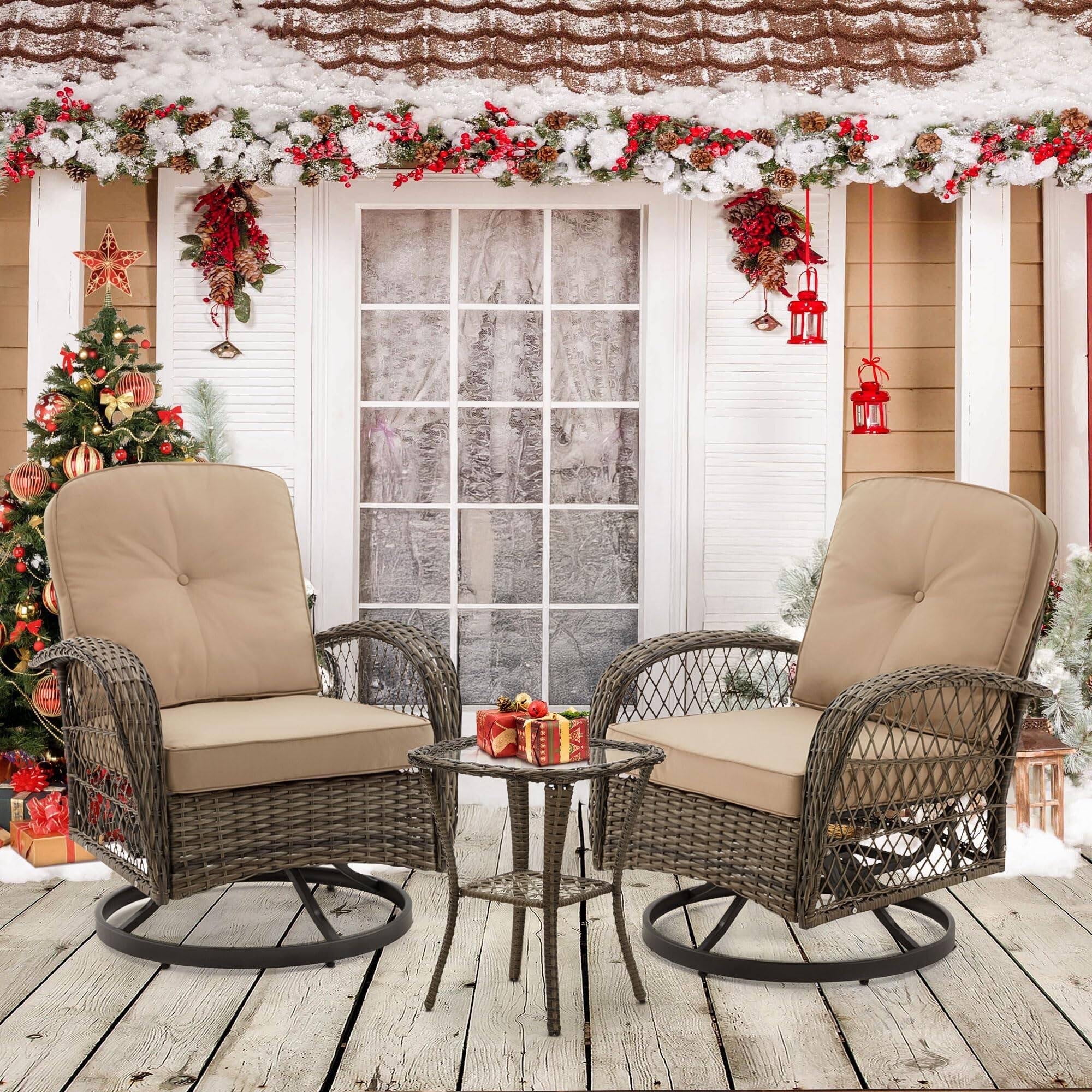 U-HOMY 3 Pieces Patio Furniture Set, Outdoor Swivel Rocker Patio Chairs ...