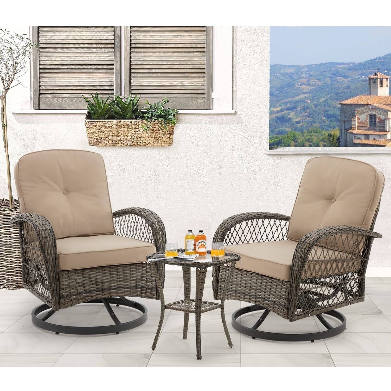 MELLCOM 3 Pieces Patio Furniture Set, Outdoor Swivel Rocker Patio ...