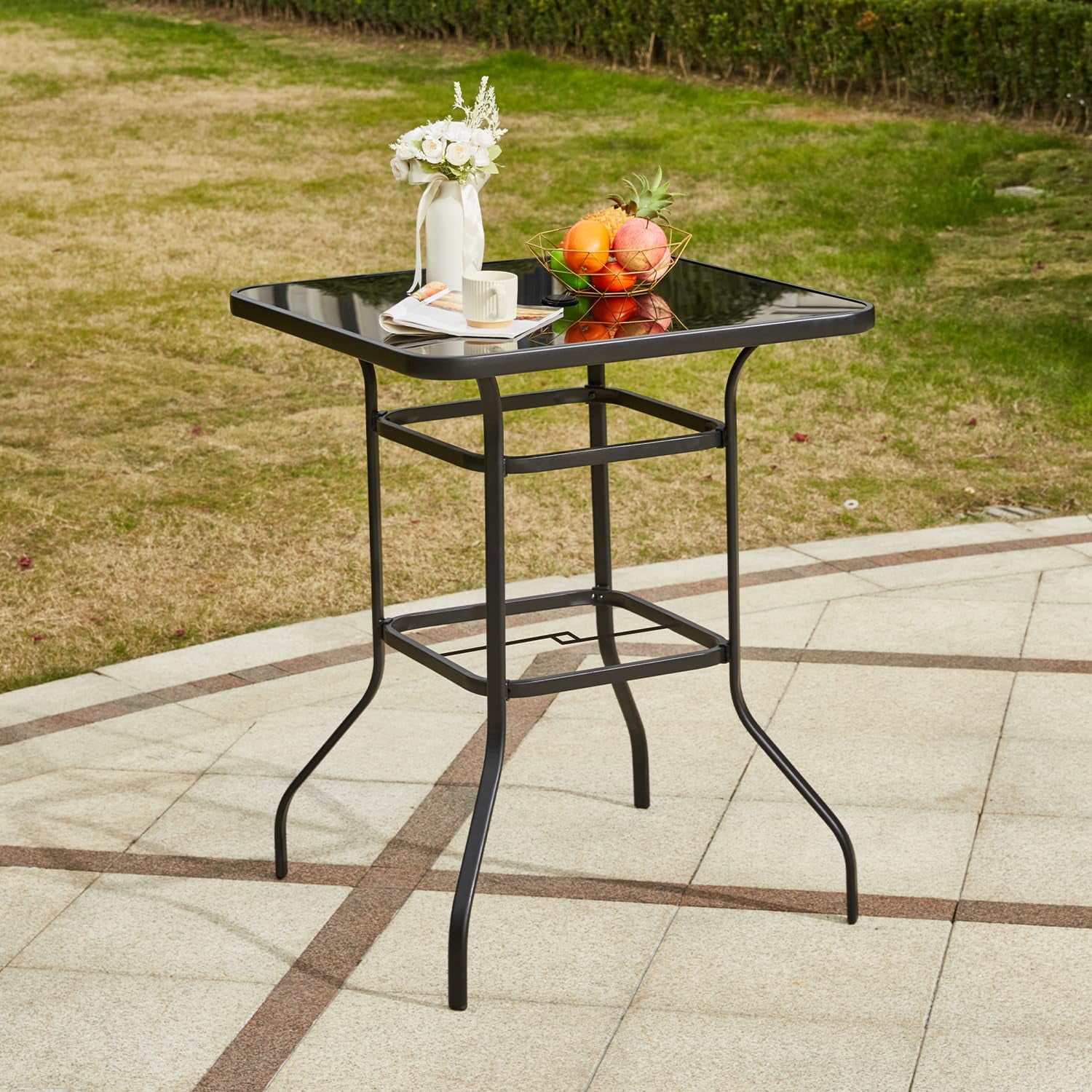 MELLCOM 32'' Outdoor Bar Table, Metal Outdoor Table with 1.57 ...