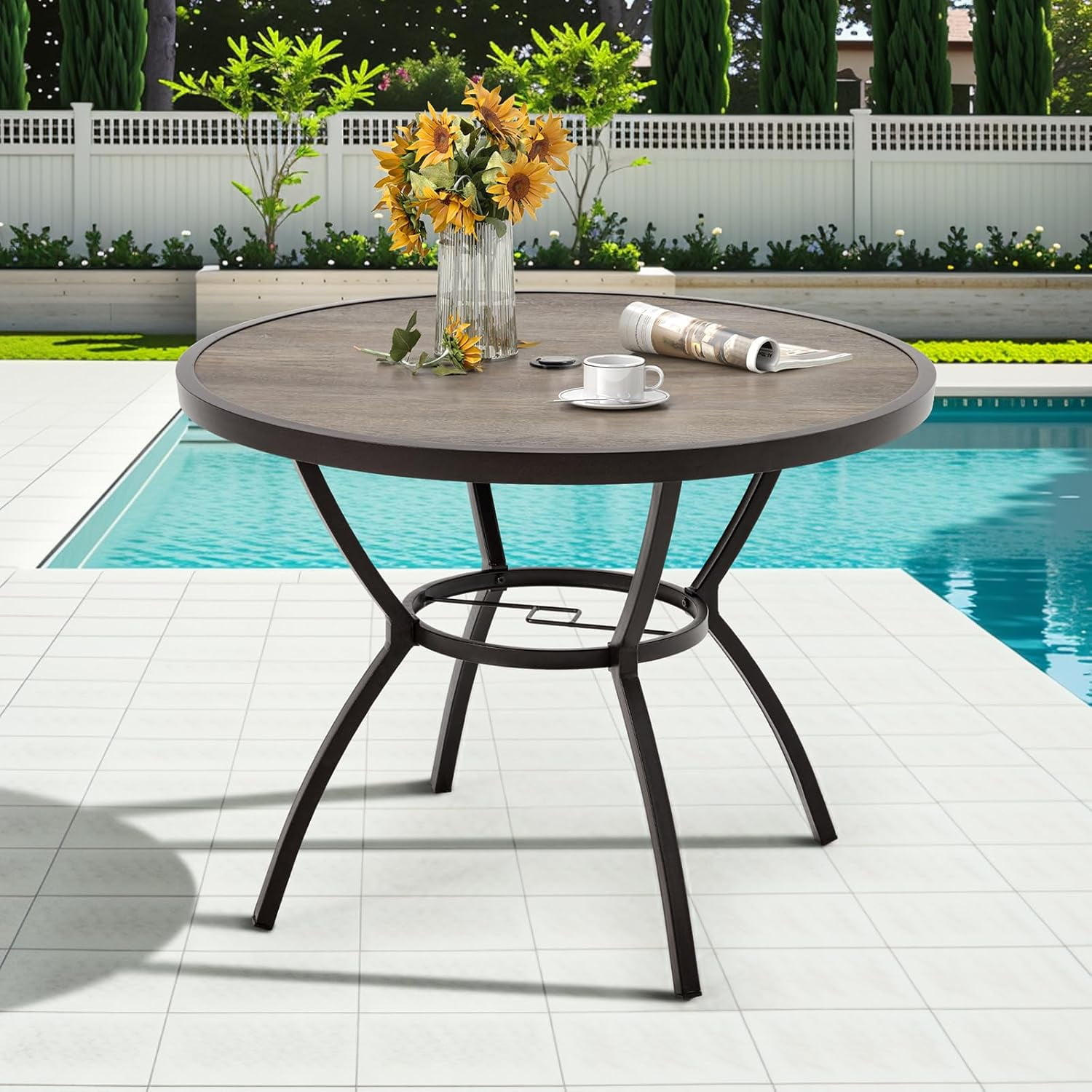 MELLCOM 38'' Round Outdoor Dining Table for 4, Metal Patio Dining Table ...