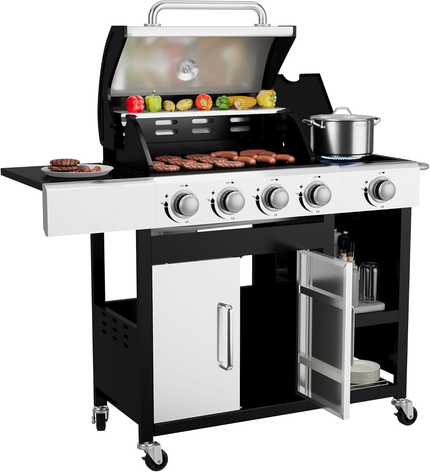 MELLCOM 4-Burner Propane Gas Grill with Side Burner- 49,000 BTU ...