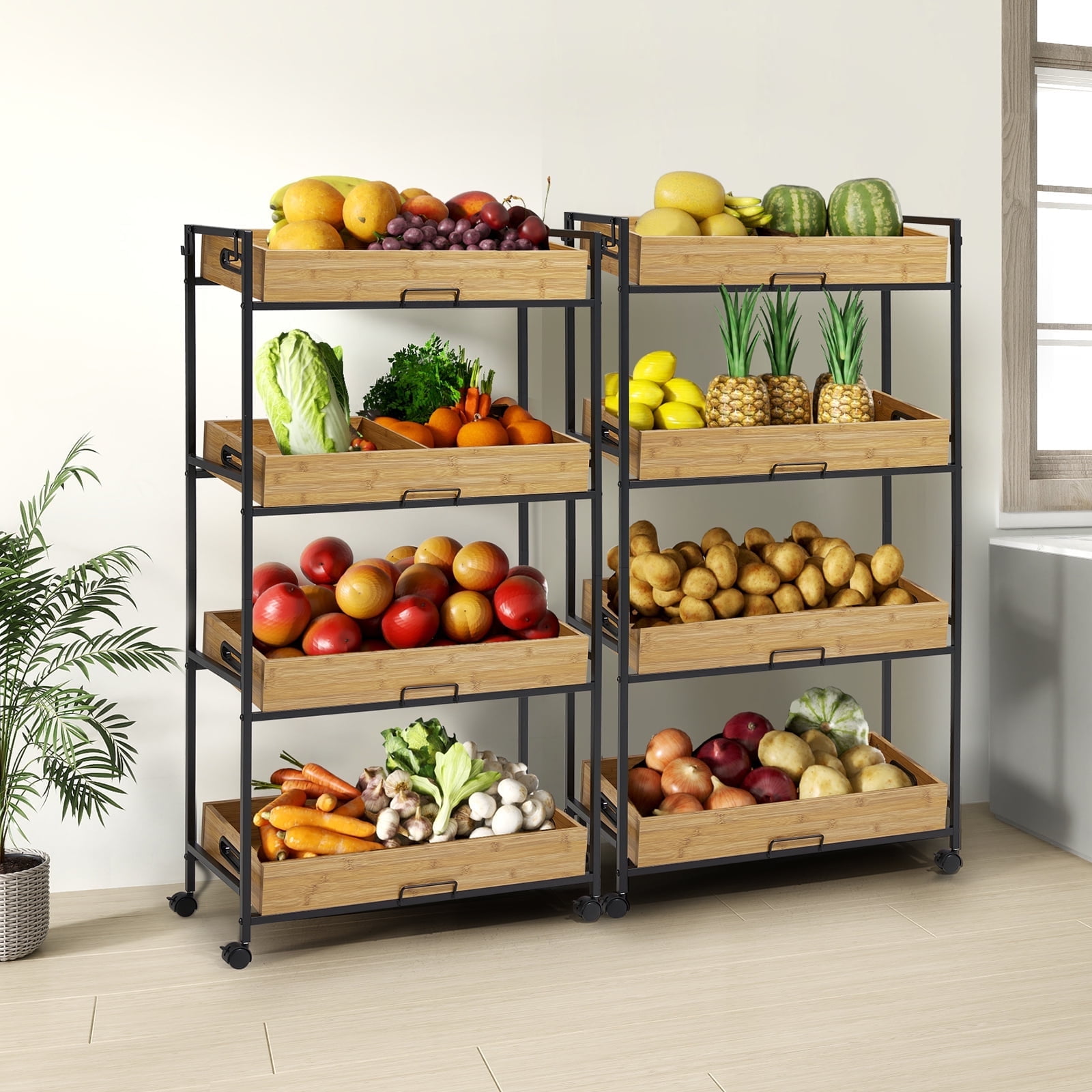 MELLCOM Movable Wood Kitchen Storage Shelf, Utility Room Shelf, Fruit ...