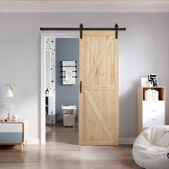 MELLCOM 5' Sliding Barn Door with Hardware Kit, for Interior & Exterior Use, DIY Unfinished ...