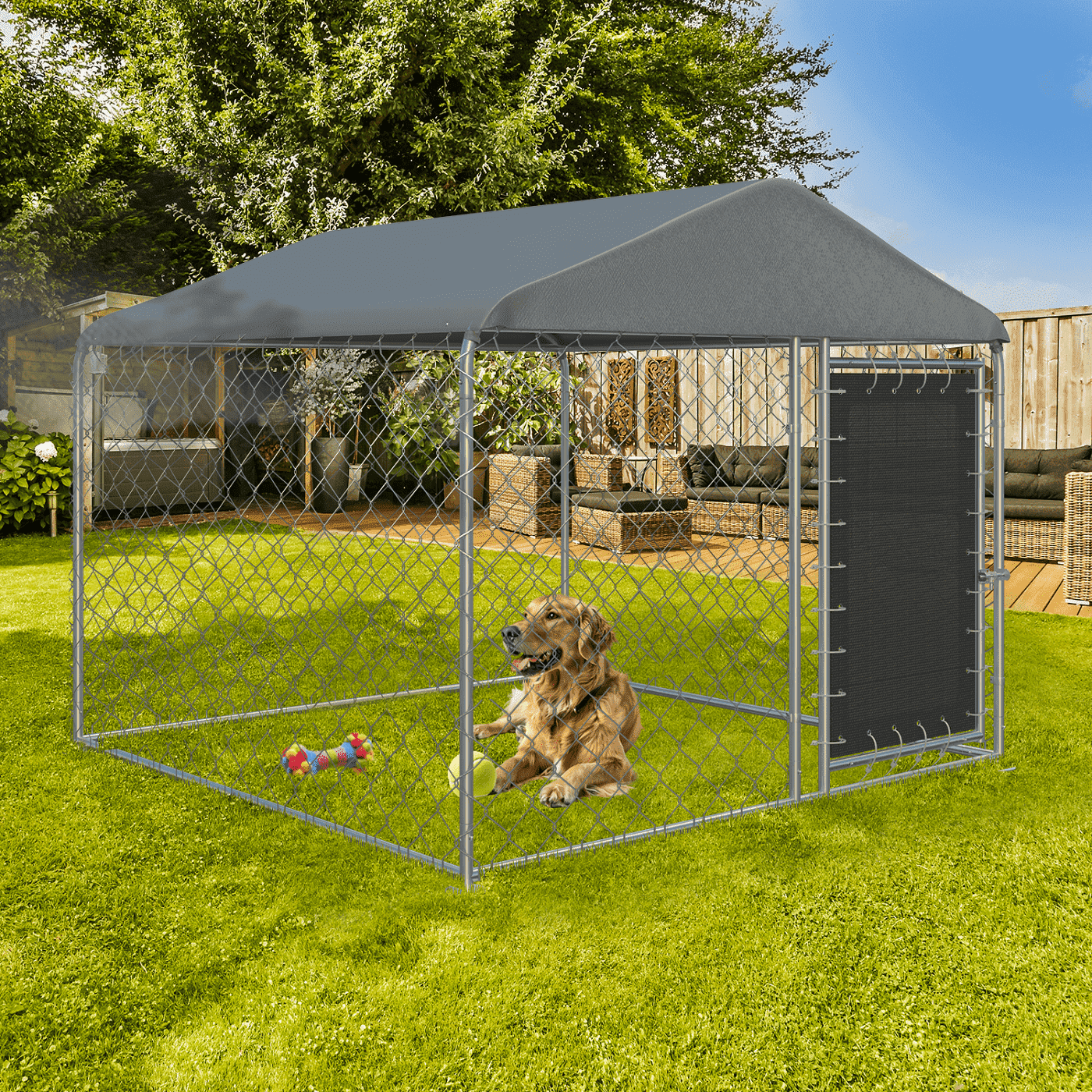 MELLCOM 6'x6' Outdoor Dog Kennel, Waterproof UV-Resistant Cover, Metal ...