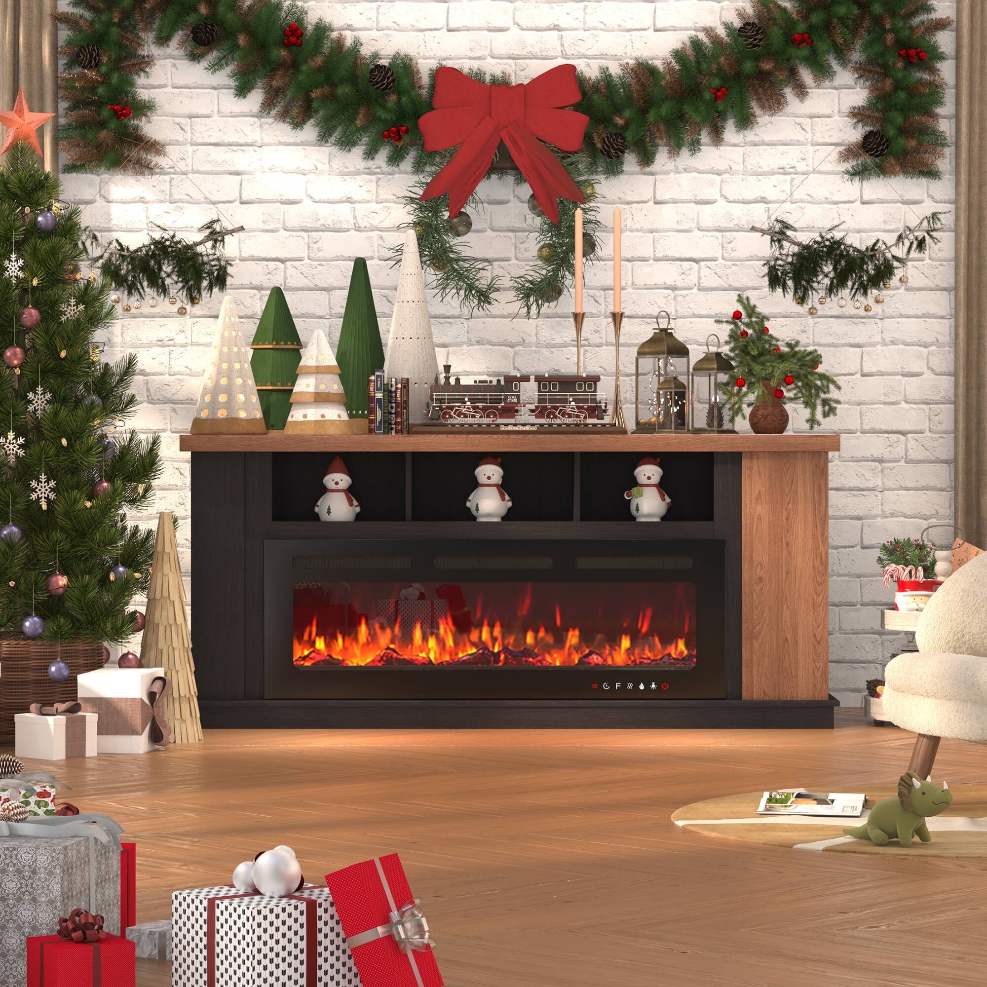 MELLCOM 70" TV Stand with 50" Electric Fireplace Heater, Media ...