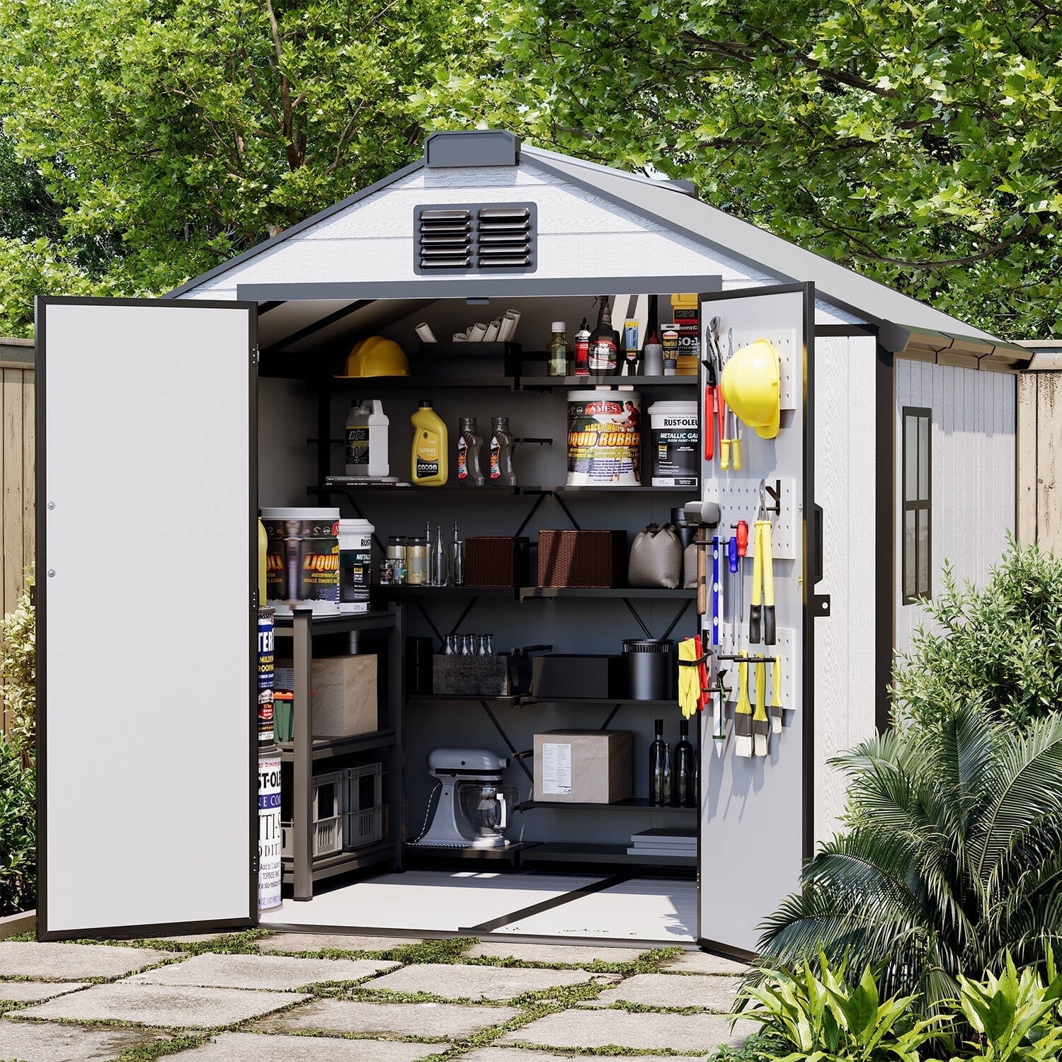 MELLCOM 8 x 6 FT Resin Outdoor Storage Shed with Floor, Outdoor Storage ...