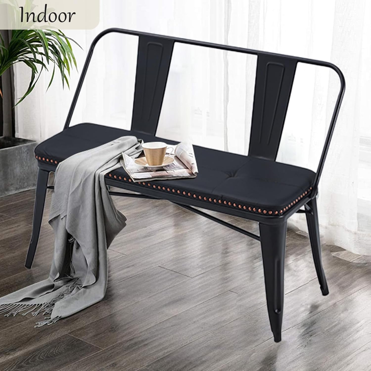 MELLCOM Dining Bench, Entryway Bench with Back, Farmhouse Metal Dining ...