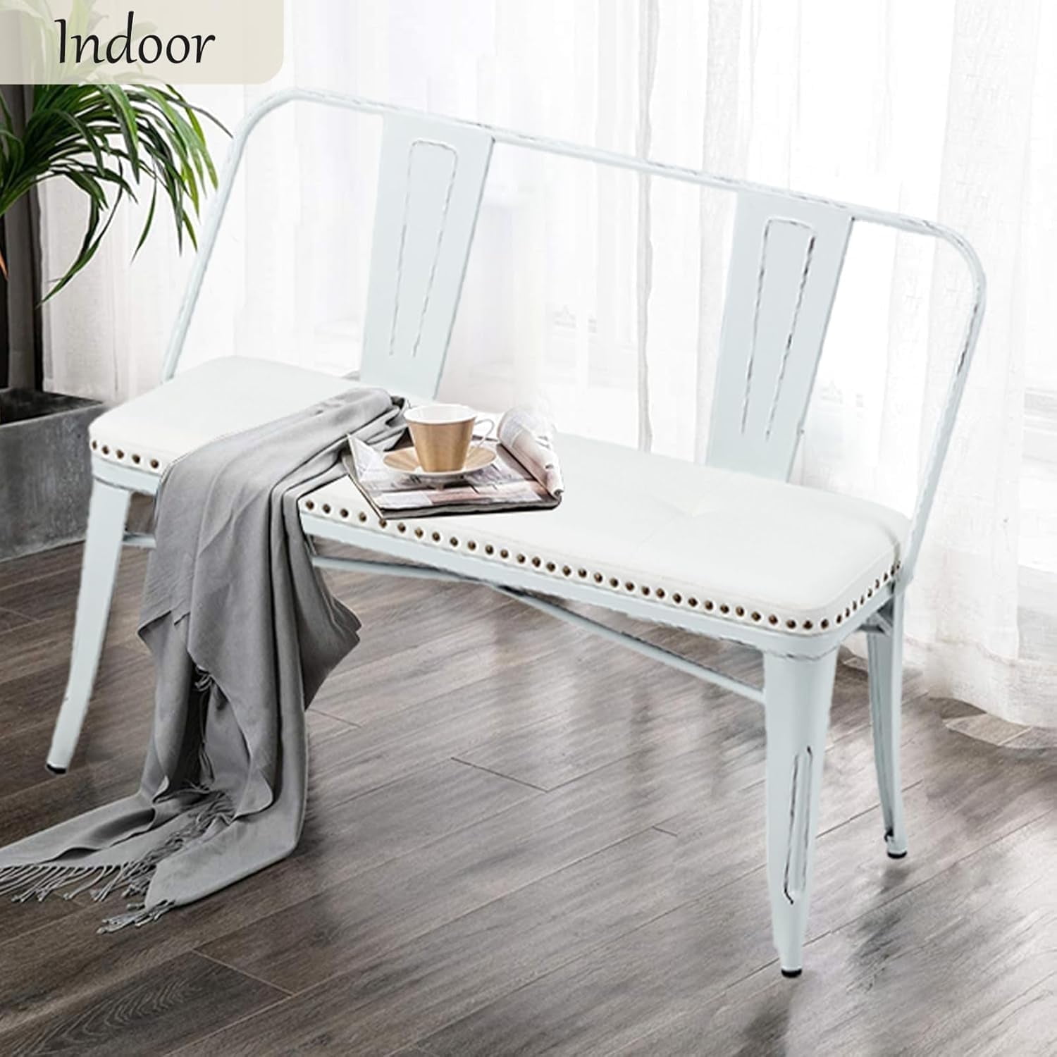 MELLCOM Dining Bench, Entryway Bench with Back, Farmhouse Metal Dining ...