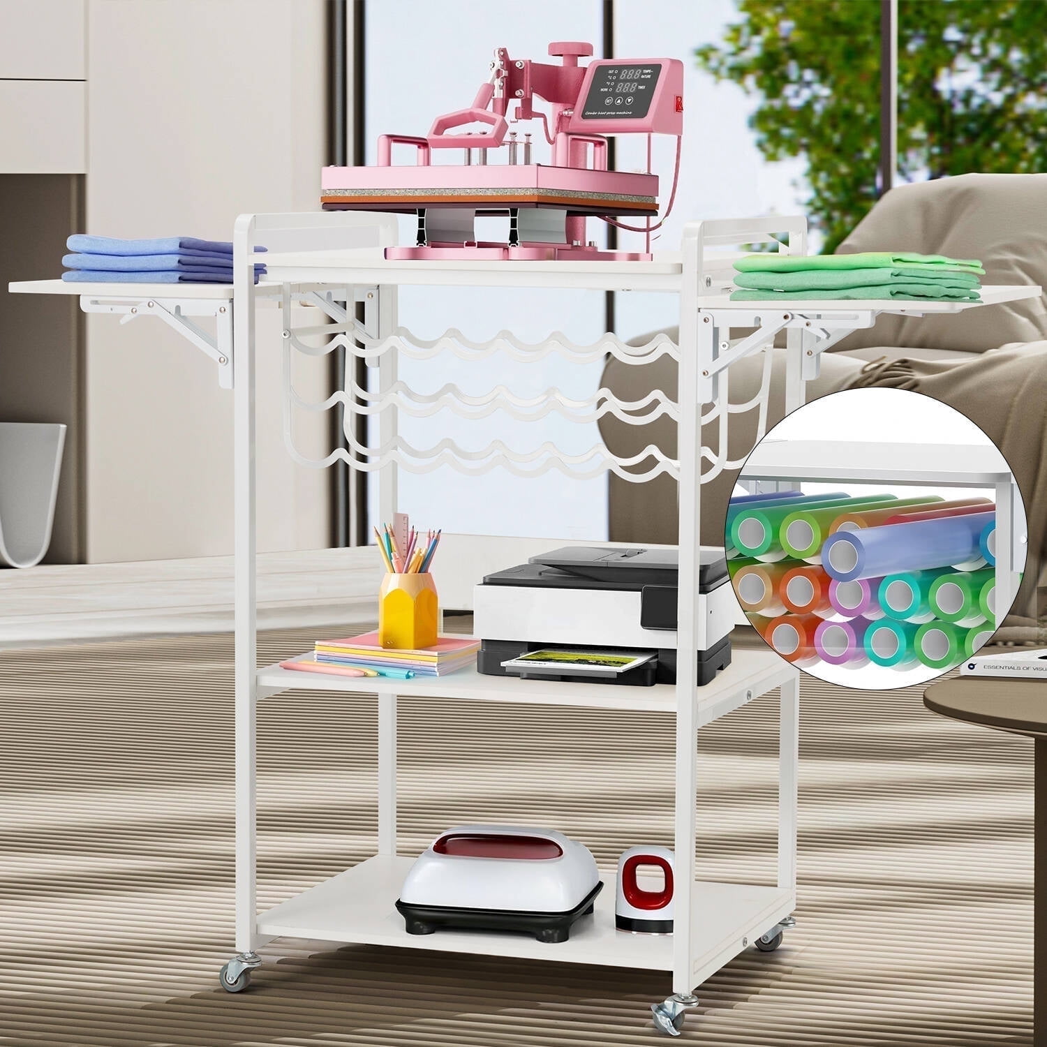 MELLCOM Foldable Heat Press Table, 3 Tier Movable Craft Table with ...