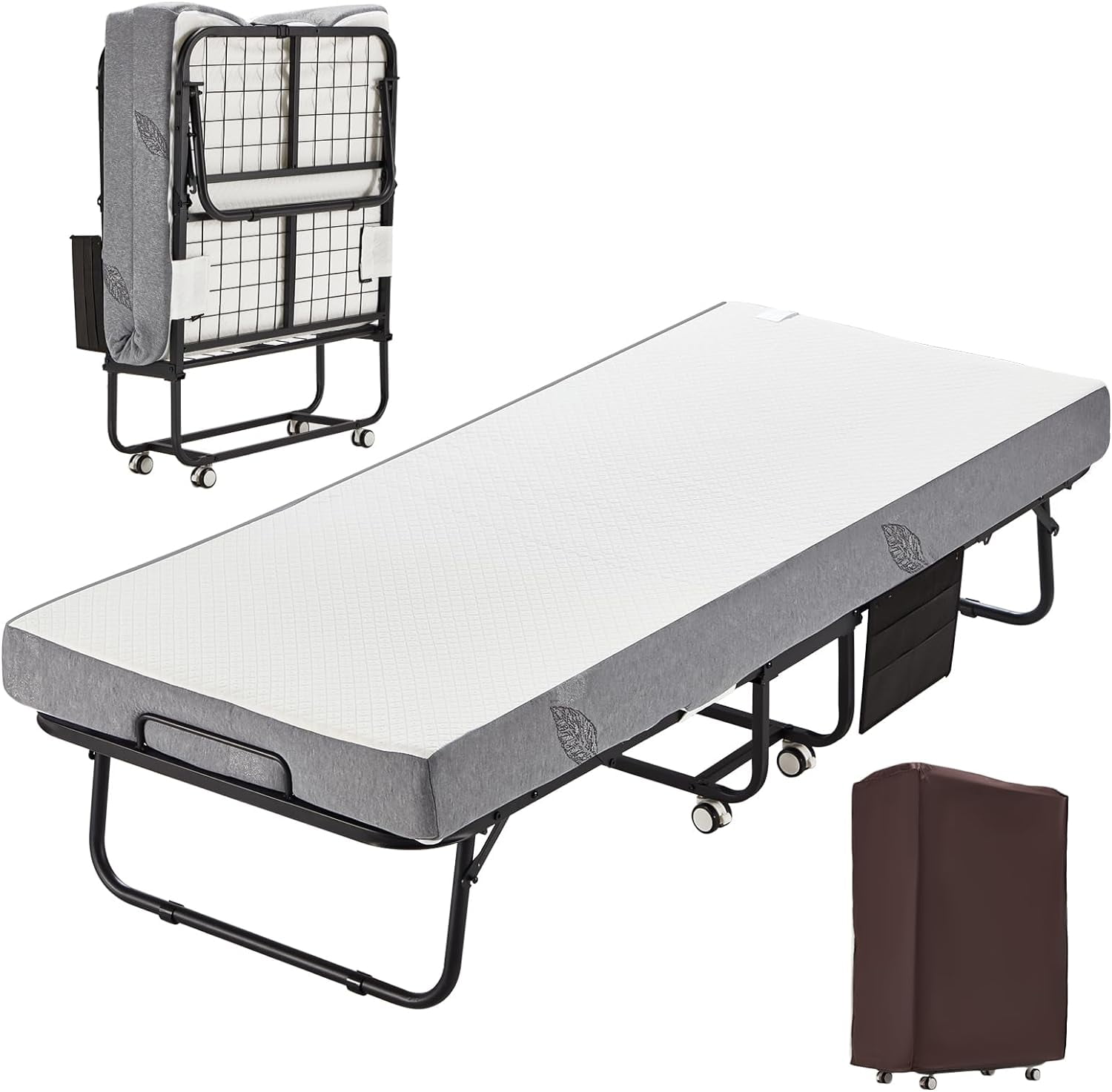 MELLCOM Folding Bed with Mattress,Portable Rollaway Guest Bed for ...