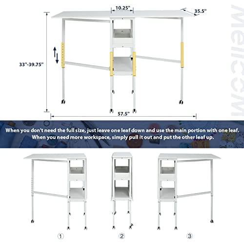 MELLCOM Height Adjustable Craft Table with Storage Shelves, Mobile ...
