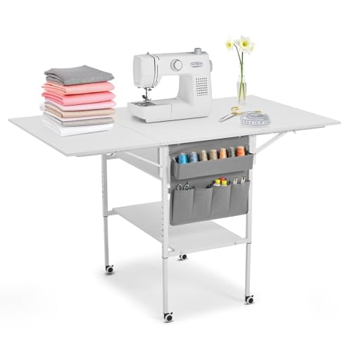 MELLCOM Height Adjustable Sewing Table with Storage Shelves and Storage ...