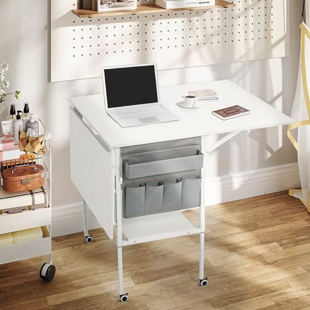 MELLCOM Height Adjustable Sewing Table with Storage Shelves and Storage ...