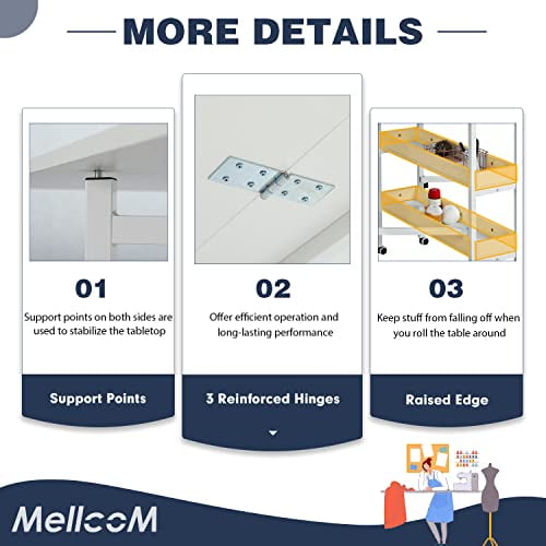 MELLCOM Home Hobby Craft Table with Storage Shelves, Mobile Folding ...