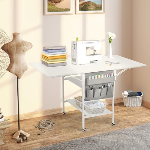 MELLCOM Home Hobby Sewing Table with Storage Shelves and Storage Bag ...