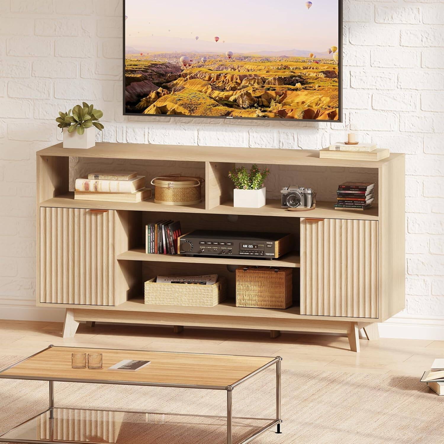 MELLCOM Mid Century Modern TV Stand, 59 Inches Entertainment Center ...