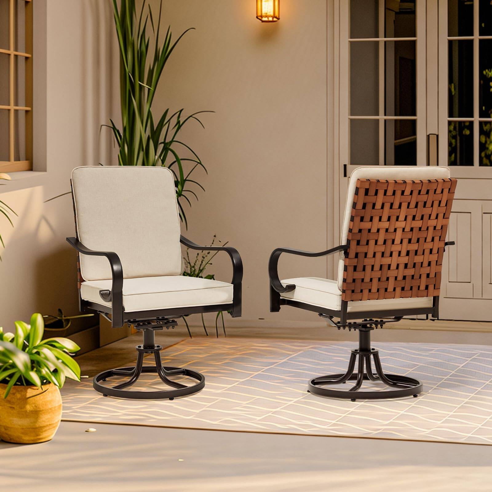 MELLCOM Patio Swivel Chair Set of 2, Outdoor Dining Chairs with ...