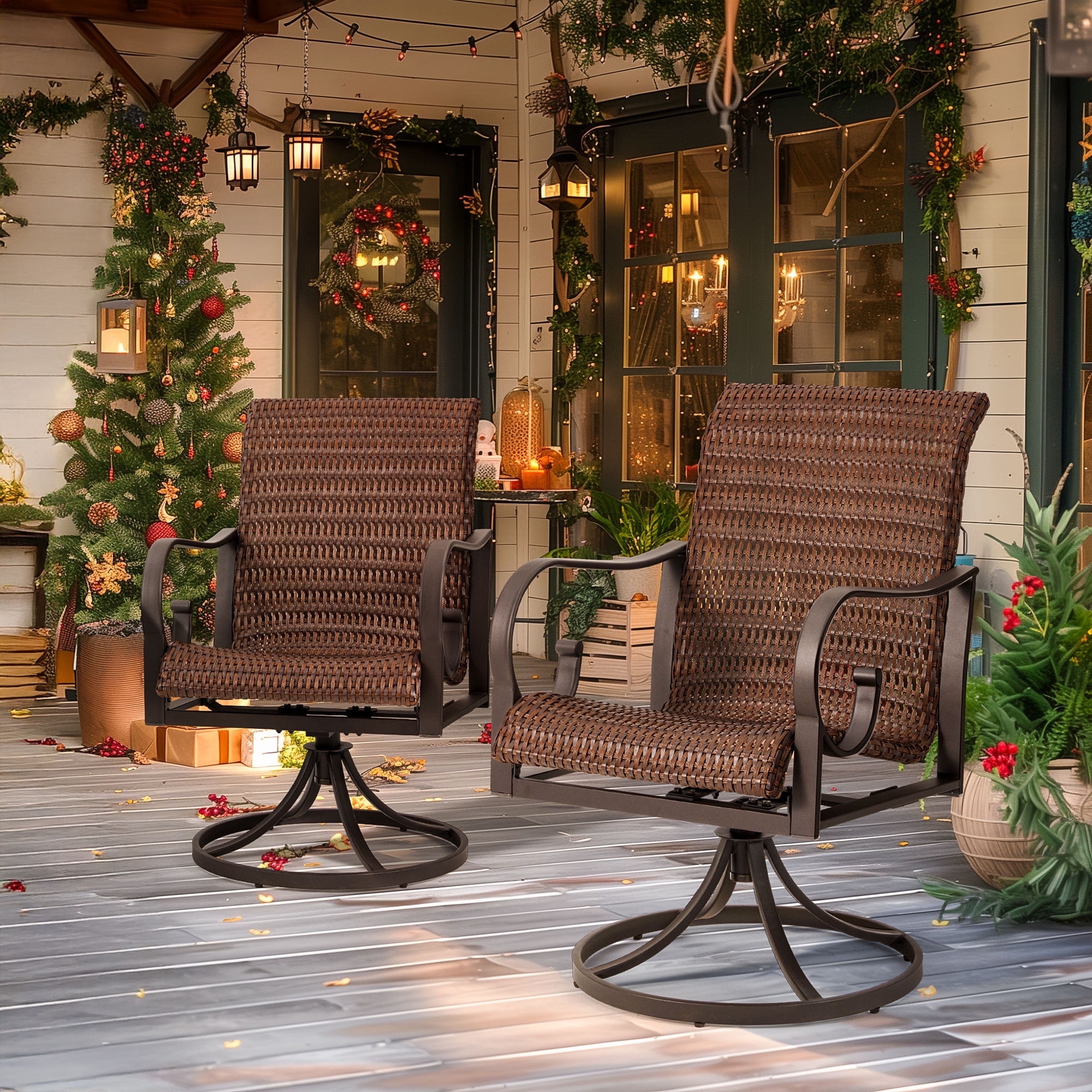 U-HOMY Patio Swivel Chairs Set of 2, Outdoor Dining Chair with 23.5 ...