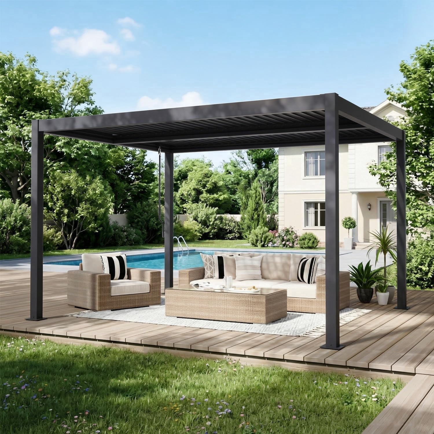 MELLCOM Pergola Louvered 10x12, Aluminum Hardtop Pergola with ...
