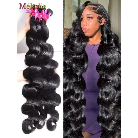 MELODIE 30 32 40 Inch Body Wave 1 3 4 Bundles Brazilian Hair Water Wavy ...
