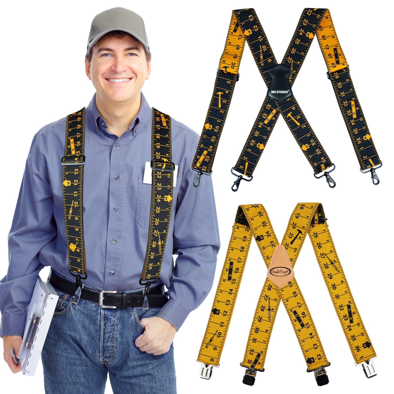 MELOTOUGH 2 Pcs Mens Suspenders Heavy Duty Clips Suspender Fully ...