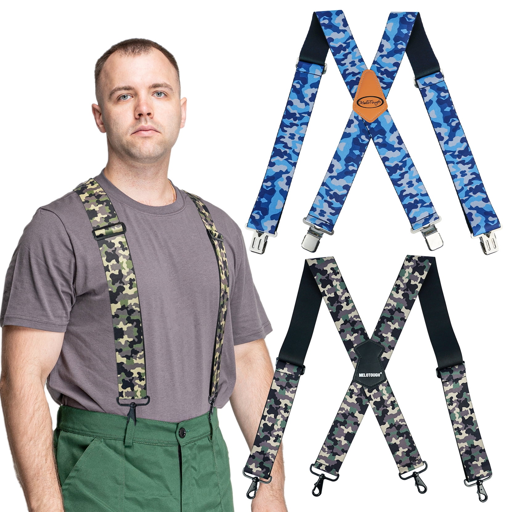 MELOTOUGH 2 Pcs Mens Suspenders Heavy Duty Clips Suspender Fully ...