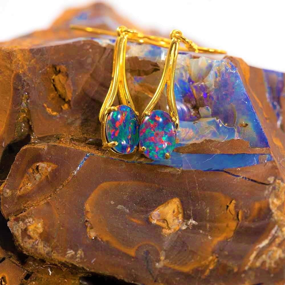 MELTED SUNLIGHT 18KT GOLD PLATED DROP NATURAL AUSTRALIAN OPAL EARRINGS ...