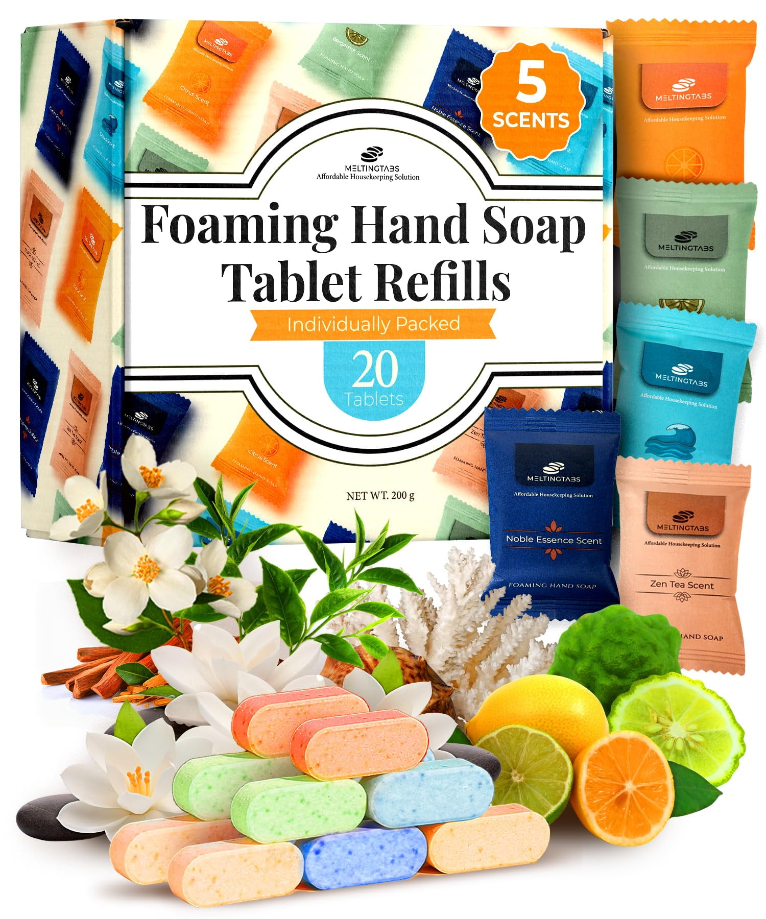 MELTINGTABS Assorted Foaming Hand Soap Tablets - 20 Tablets in 5 Scents ...