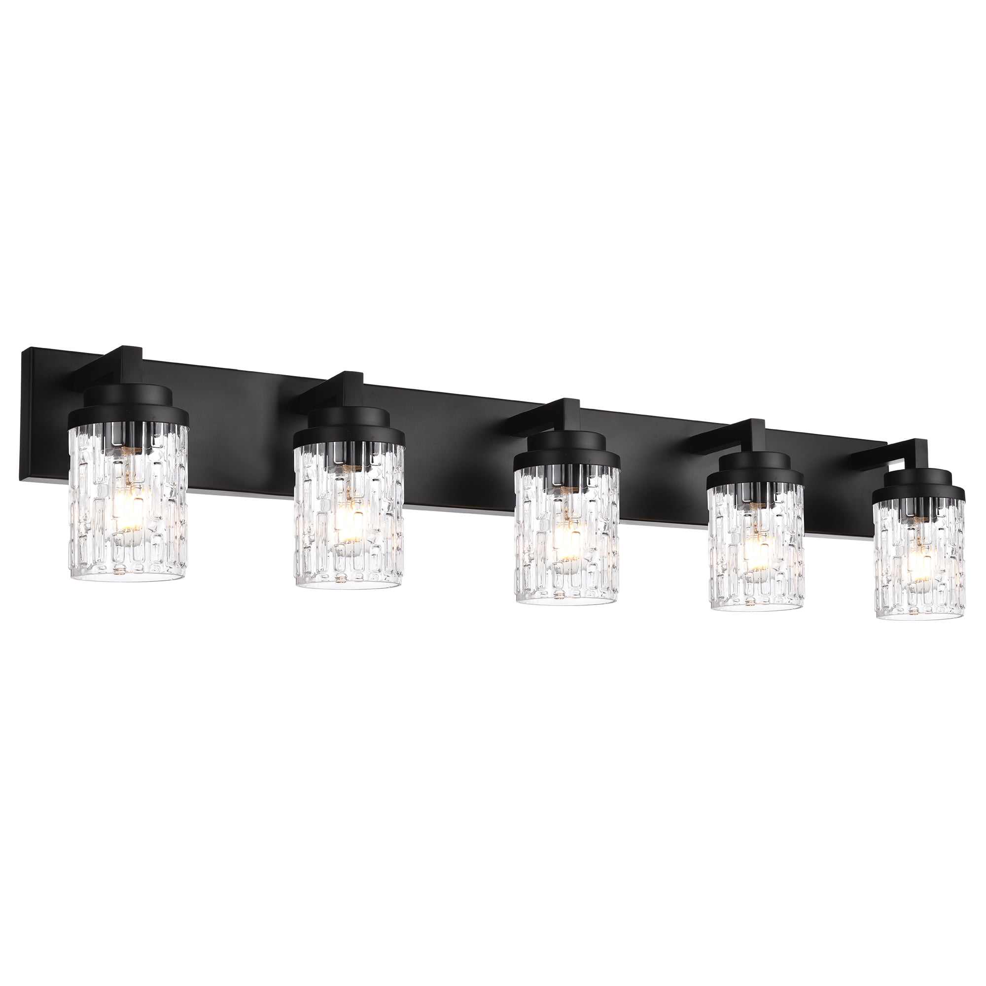 MELUCEE 5-Light Vanity Light, Matte Black, Clear Grid Glass, Over ...
