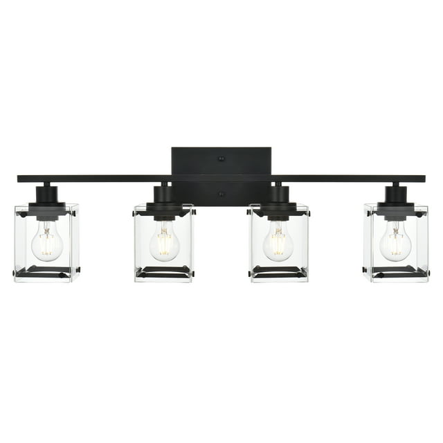 MELUCEE 4-Light Bathroom Fixtures with Clear Glass Shade, Matte Black ...