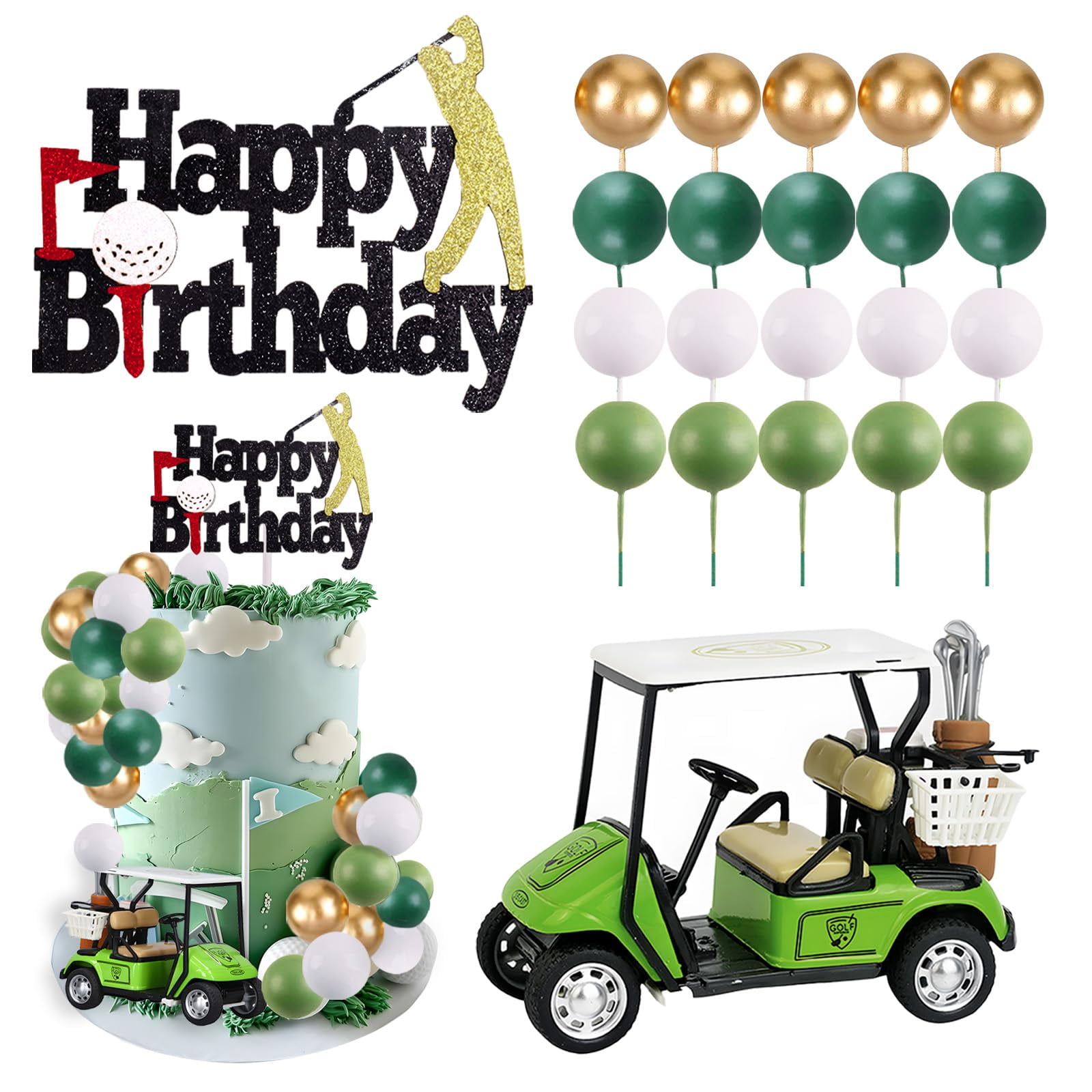 MEMOVAN Golf Cake Decorations Golf Birthday Cake Toppers Mini Golf Cart ...